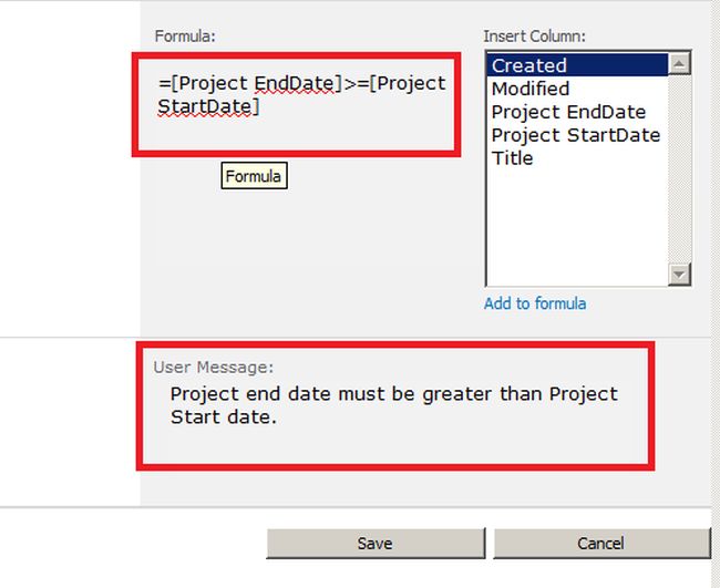 Validate or Compair two Fields of SharePoint list Using Formula.(SharePoint 2010)